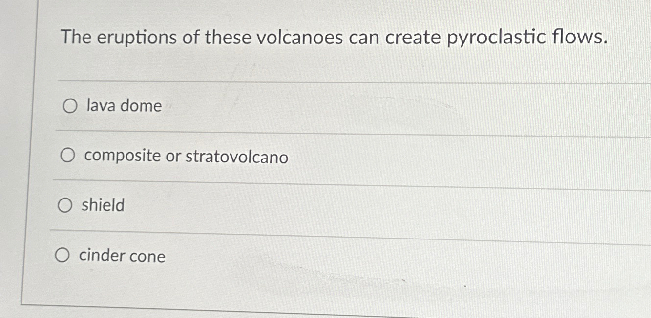 Solved The eruptions of these volcanoes can create | Chegg.com