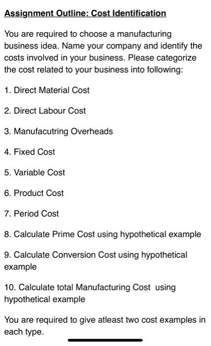 Solved Assignment Outline: Cost Identification You are | Chegg.com