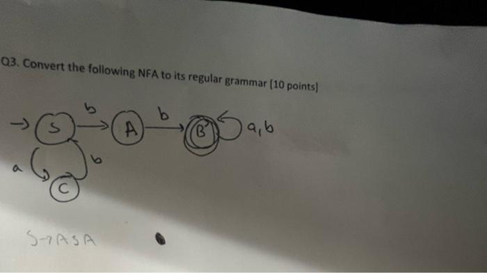 Solved Q3. Convert the following NFA to its regular grammar | Chegg.com