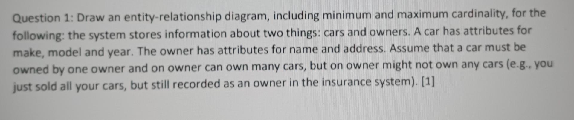 Solved Question 1: Draw an entity-relationship diagram, | Chegg.com
