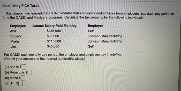 Solved Calculating FICA Taxes In this chapter, we learned | Chegg.com
