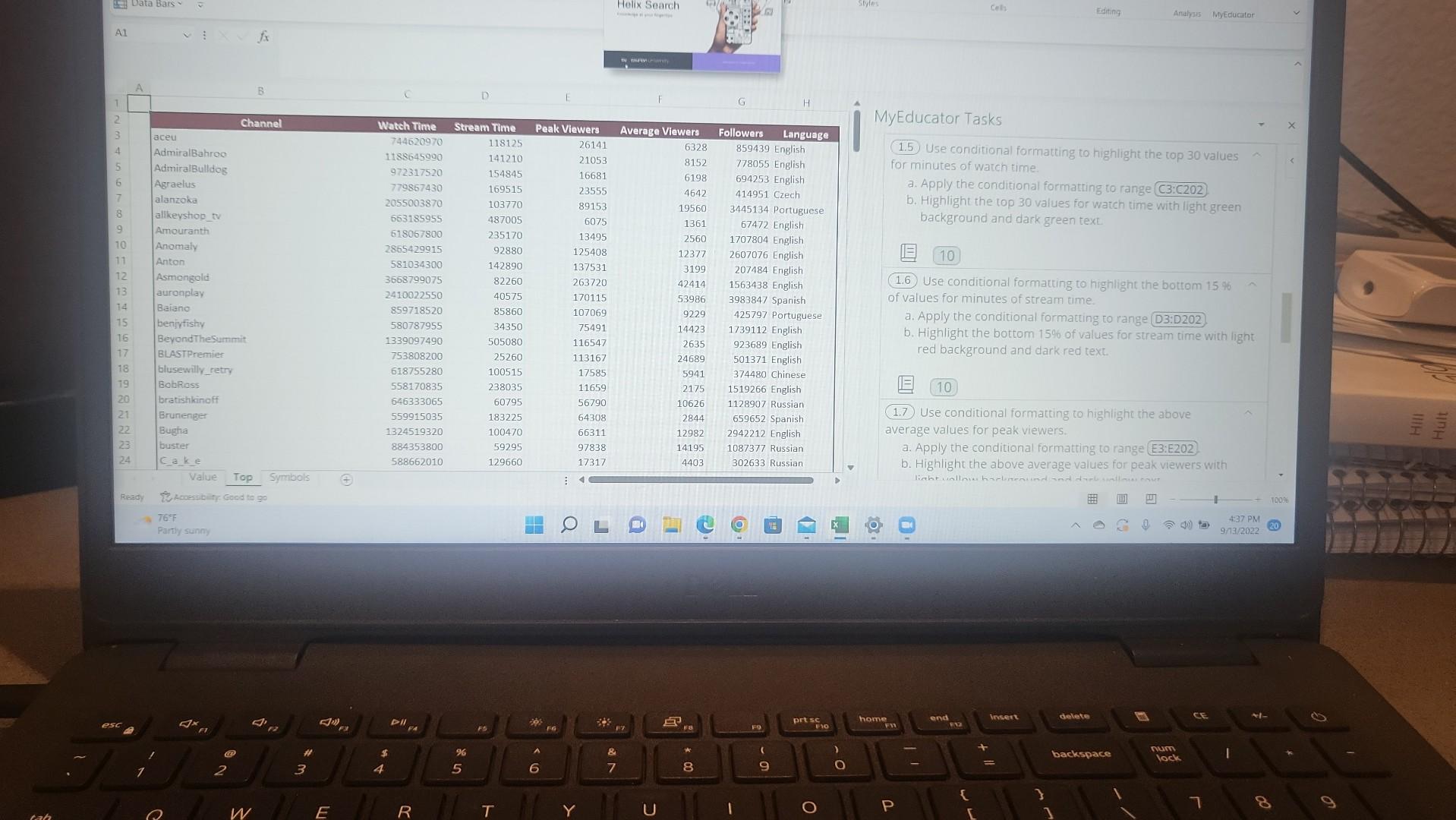 Solved (1.1) Use conditional formatting to highlight the | Chegg.com