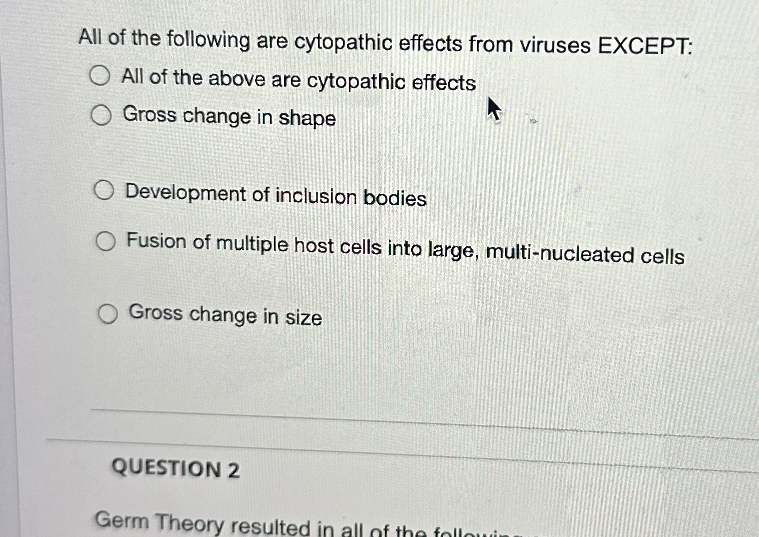 Solved All of the following are cytopathic effects from | Chegg.com