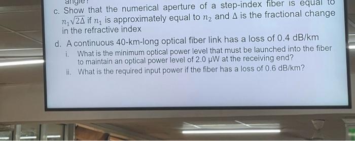 Solved c. Show that the numerical aperture of a step-index | Chegg.com