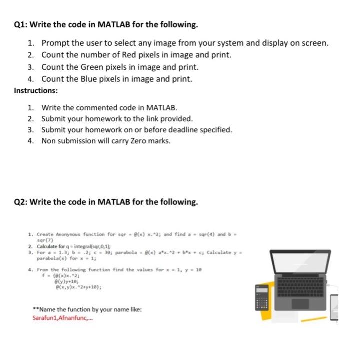 Solved Q1: Write the code in MATLAB for the following. 1. | Chegg.com