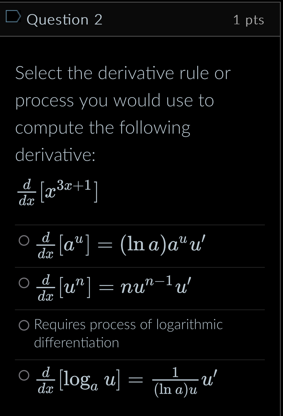 Solved Question 21ptsSelect the derivative rule or process | Chegg.com