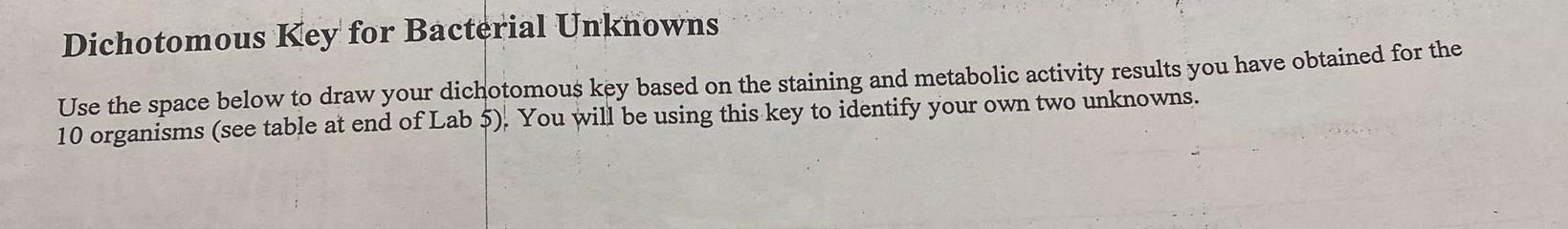 Solved Dichotomous Key for Bacterial Unknowns Use the space | Chegg.com
