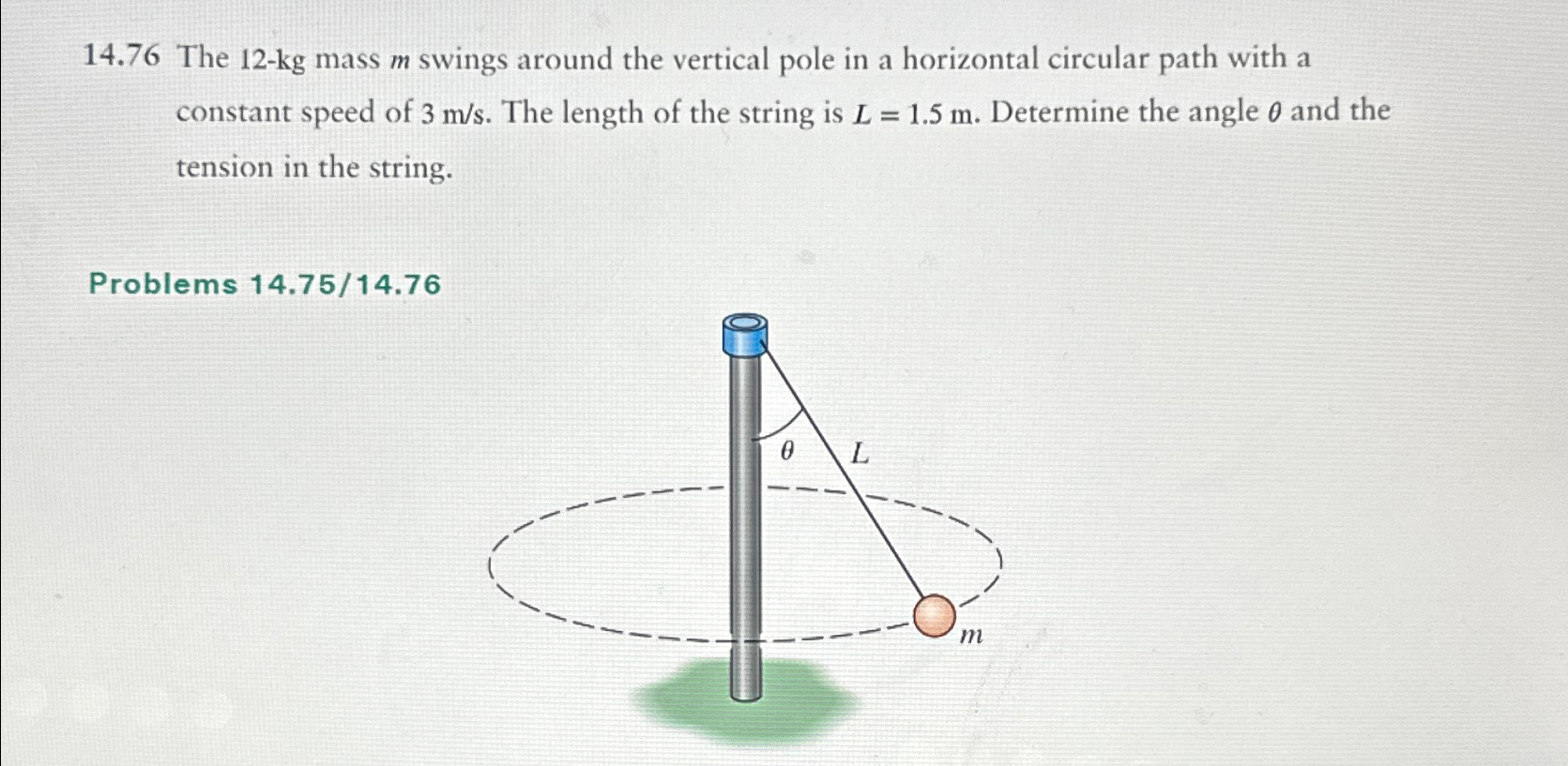 Solved 14.76 ﻿The 12-kg mass m ﻿swings around the vertical | Chegg.com