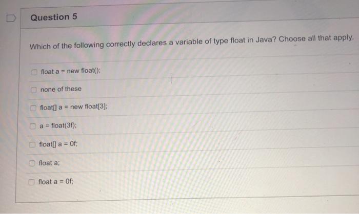 Solved Question 5 Which of the following correctly declares | Chegg.com