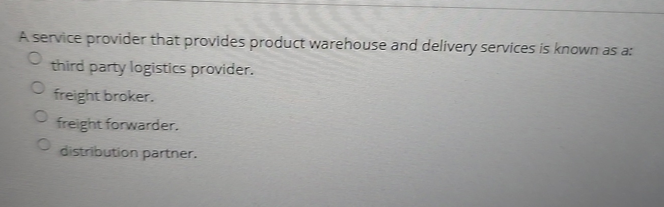 Solved A service provider that provides product warehouse | Chegg.com