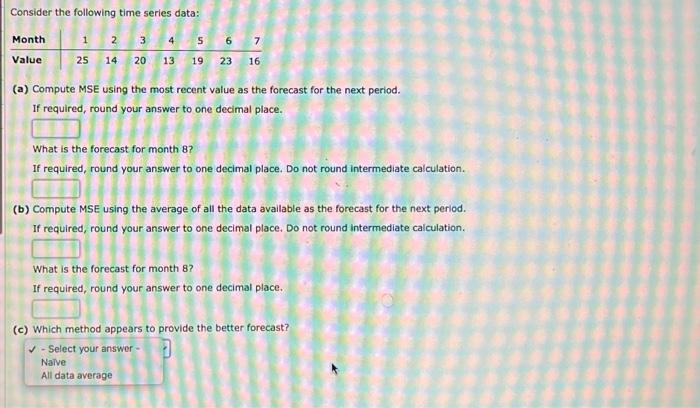 Solved Consider the following time series data: (a) Compute | Chegg.com