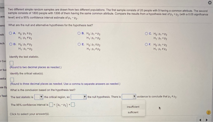 Solved Two different simple random samples are drawn from | Chegg.com