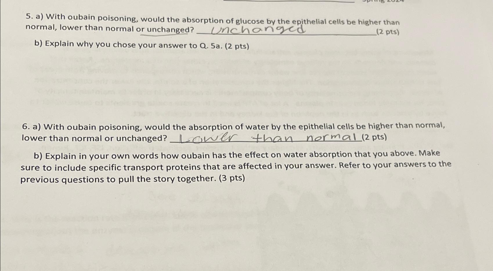 Solved a) ﻿With oubain poisoning, would the absorption of | Chegg.com