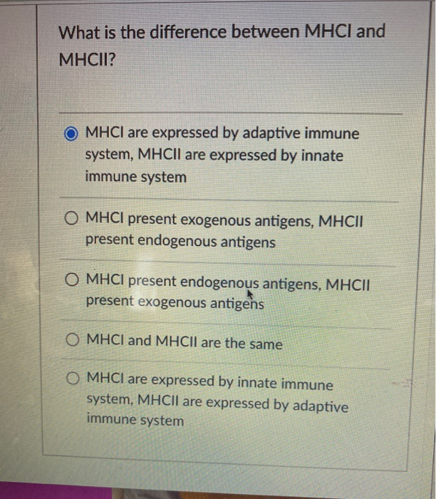 Solved What is the difference between MHCl and MHCII? O MHCI | Chegg.com