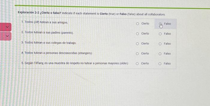 Exploración 2-2 ¿Cierto o falso? Indicate if each | Chegg.com