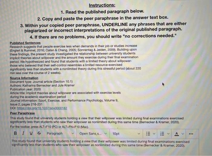 Instructions: 1. Read the published paragraph below. | Chegg.com
