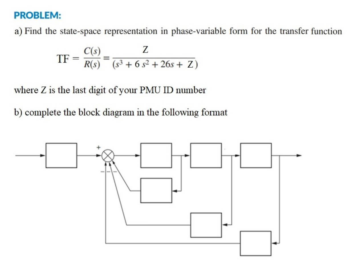PROBLEM:a) ﻿Find the state-space representation in | Chegg.com