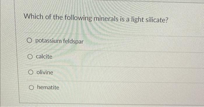 Solved Which of the following minerals is a light silicate? | Chegg.com