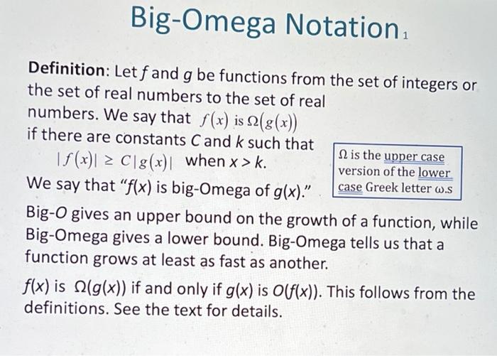 Solved Big-Omega Notation. Prove that the statement in the | Chegg.com