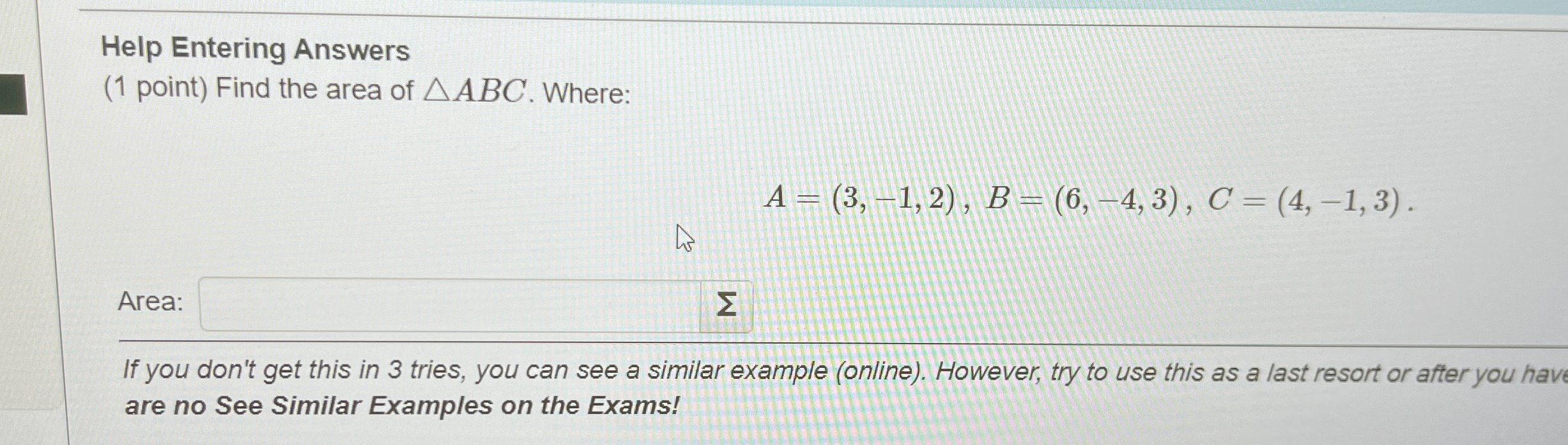 Solved Help Entering Answers(1 ﻿point) ﻿Find the area of | Chegg.com