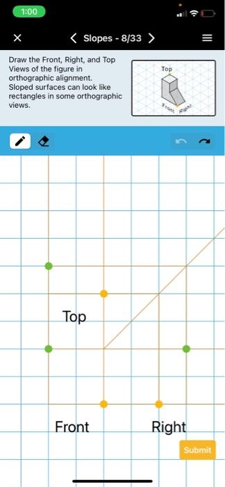 Solved 1:00 III Slopes - 8/33 ) Draw the Front, Right, and | Chegg.com
