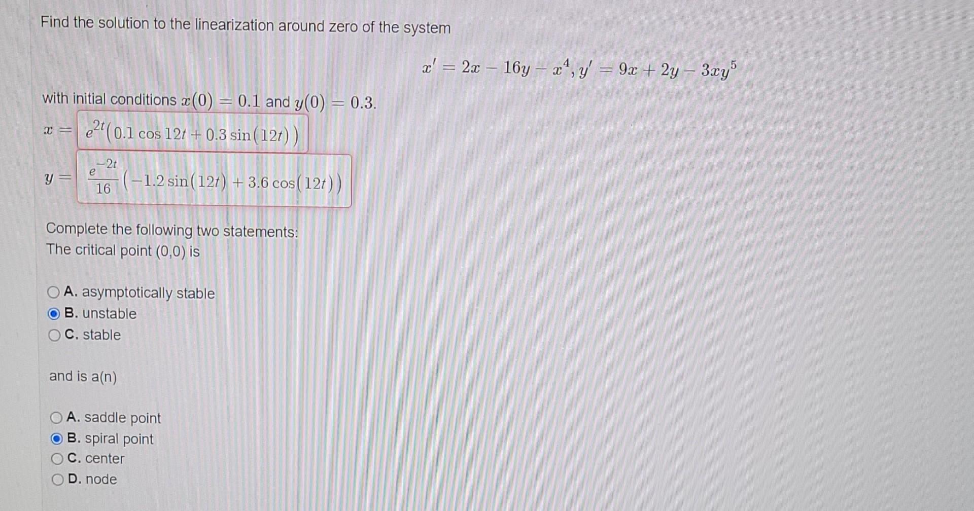 Solved Find the solution to the linearization around zero of | Chegg.com