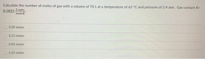 Solved Calculate the number of moles of gas with a volume of | Chegg.com