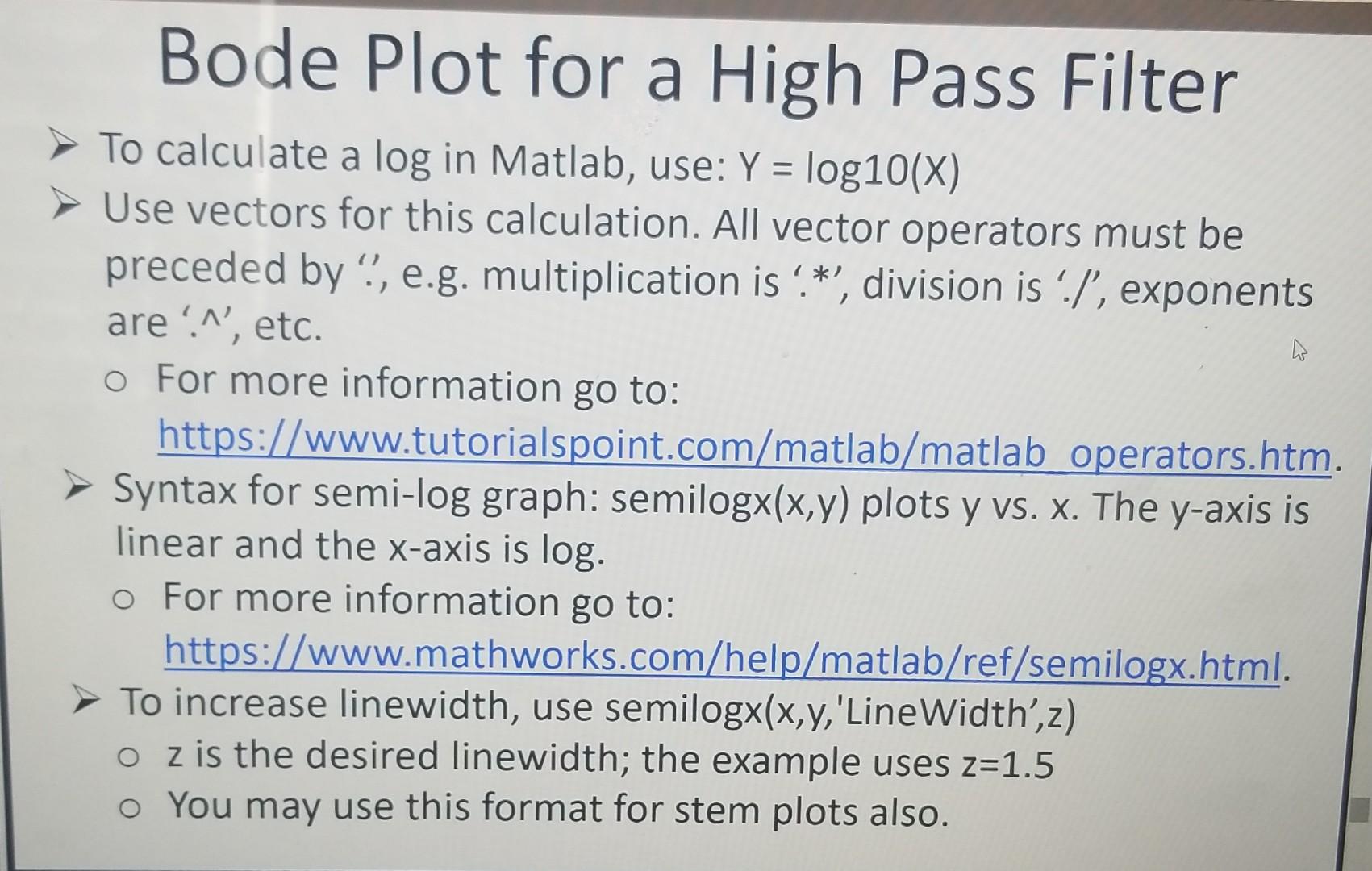 Solved Semi-log Graphs and Bode Plots Graphs with one axis | Chegg.com
