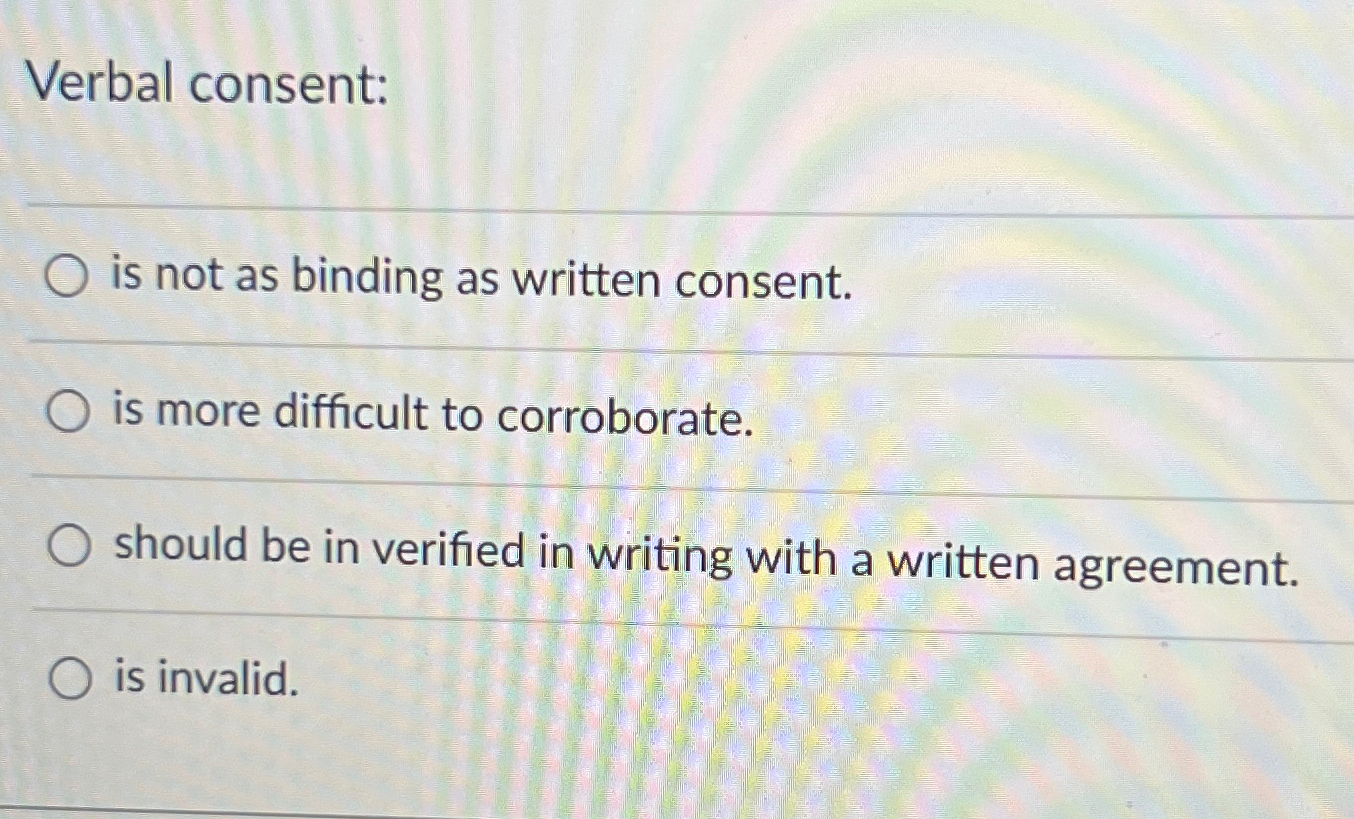 AVerbal consent:is not as binding as written | Chegg.com