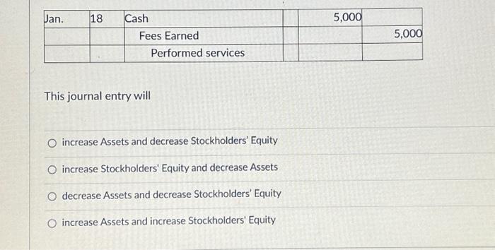 Solved This journal entry will increase Assets and decrease | Chegg.com