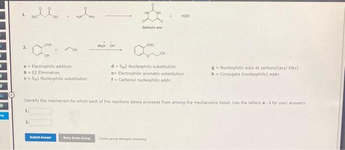 Solved 1. + HO−−CH3 2. a = Electrophilic addition d =SN2 | Chegg.com