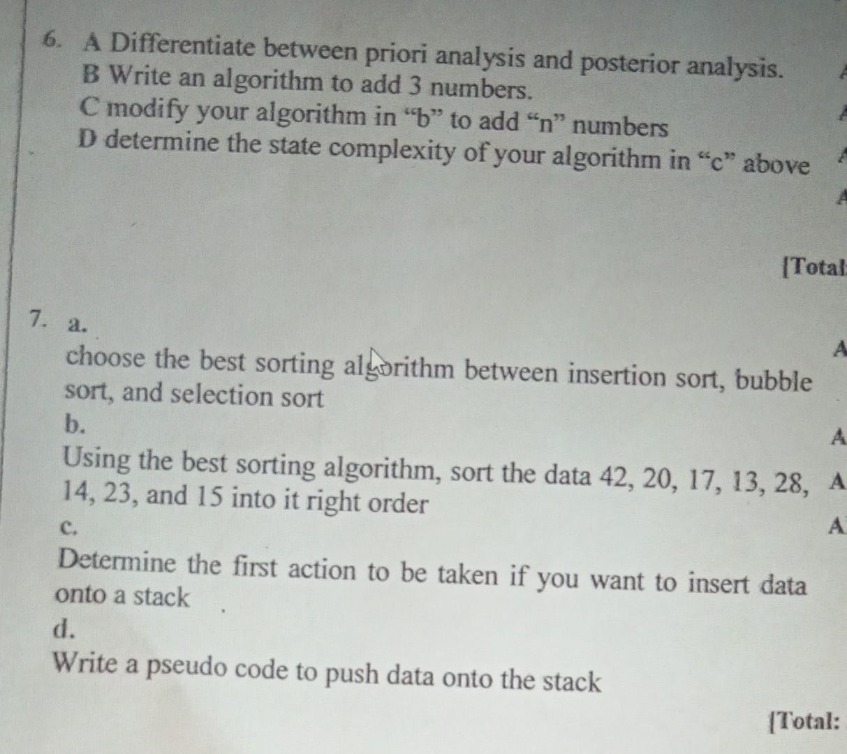 Solved 6. A Differentiate between priori analysis and | Chegg.com