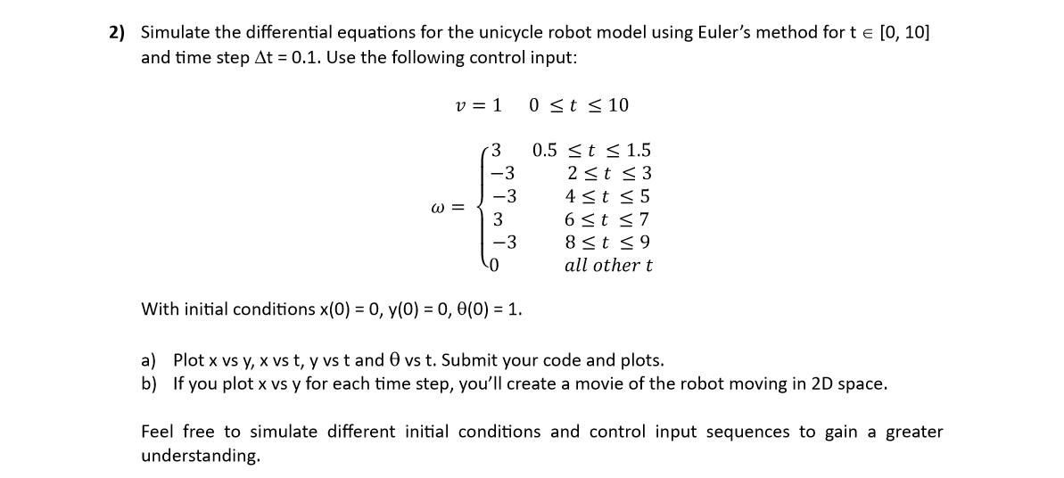Solved Simulate the differential equations for the unicycle | Chegg.com Solved Simulate the differential equations for the unicycle | Chegg.com