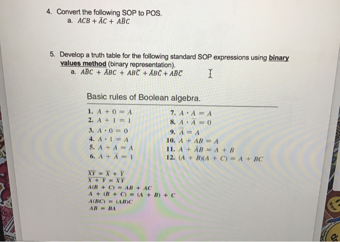 Solved 4. Convert the following SOP to POS. a. ACB + AC + | Chegg.com
