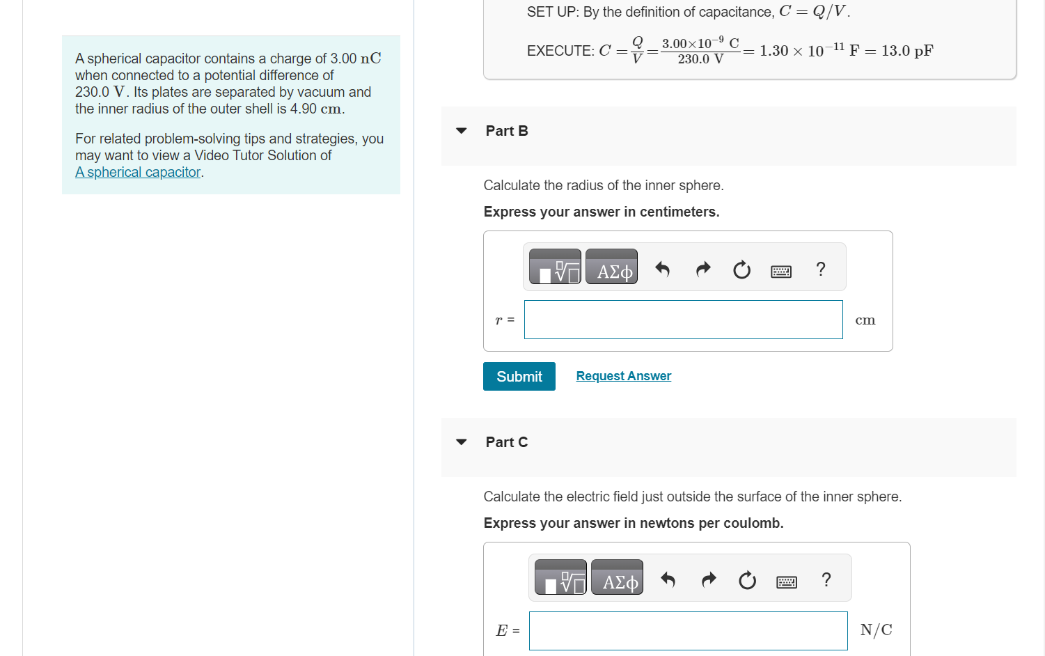 Solved SET UP: By the definition of capacitance, C=QV.A | Chegg.com