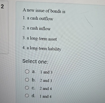 Solved 2A new issue of bonds isa cash outflowa cash inflowa | Chegg.com