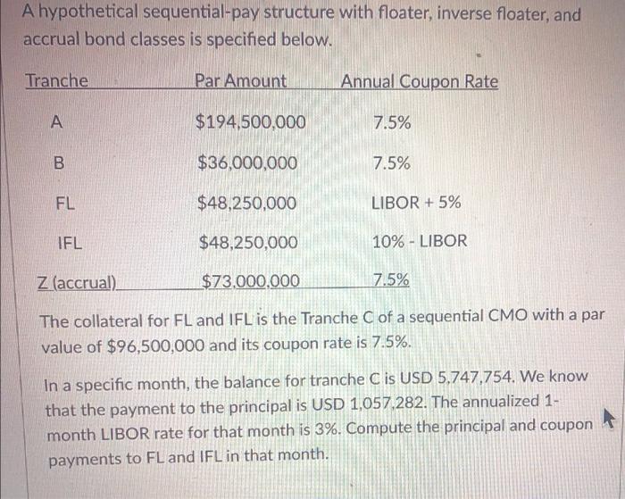 Solved A hypothetical sequential-pay structure with floater, | Chegg.com