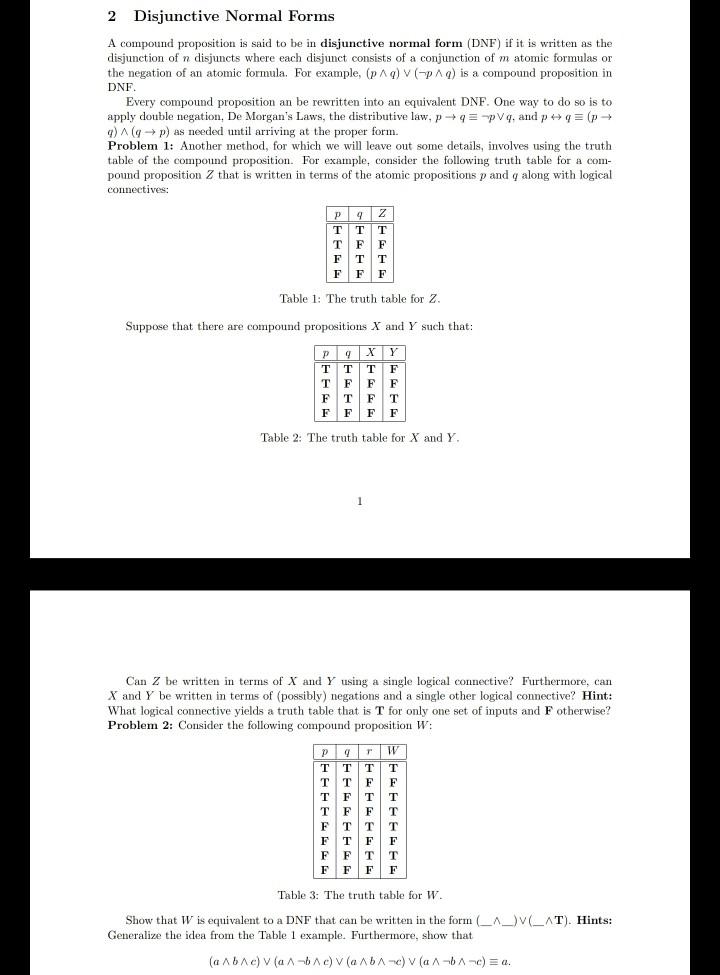 Solved 2 Disjunctive Normal Forms A Compound Proposition Is