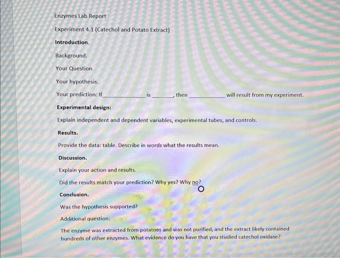 Solved Experiment 4.1 (Catechol and Potato Extract) | Chegg.com