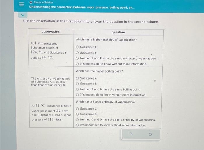 Solved Use the observation in the firct rolumn to anewar tha | Chegg.com