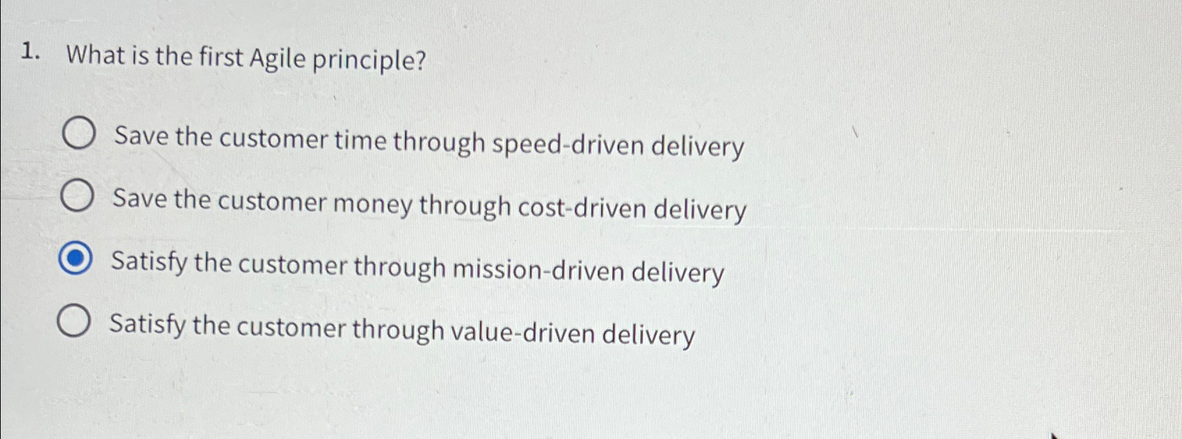 Solved What is the first Agile principle?Save the customer | Chegg.com