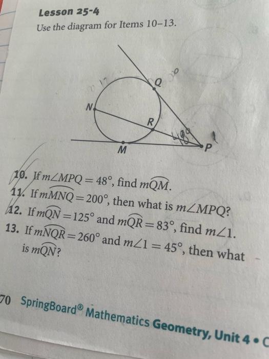 Solved Lesson 25 4 Use The Diagram For Items 10 13 10 If