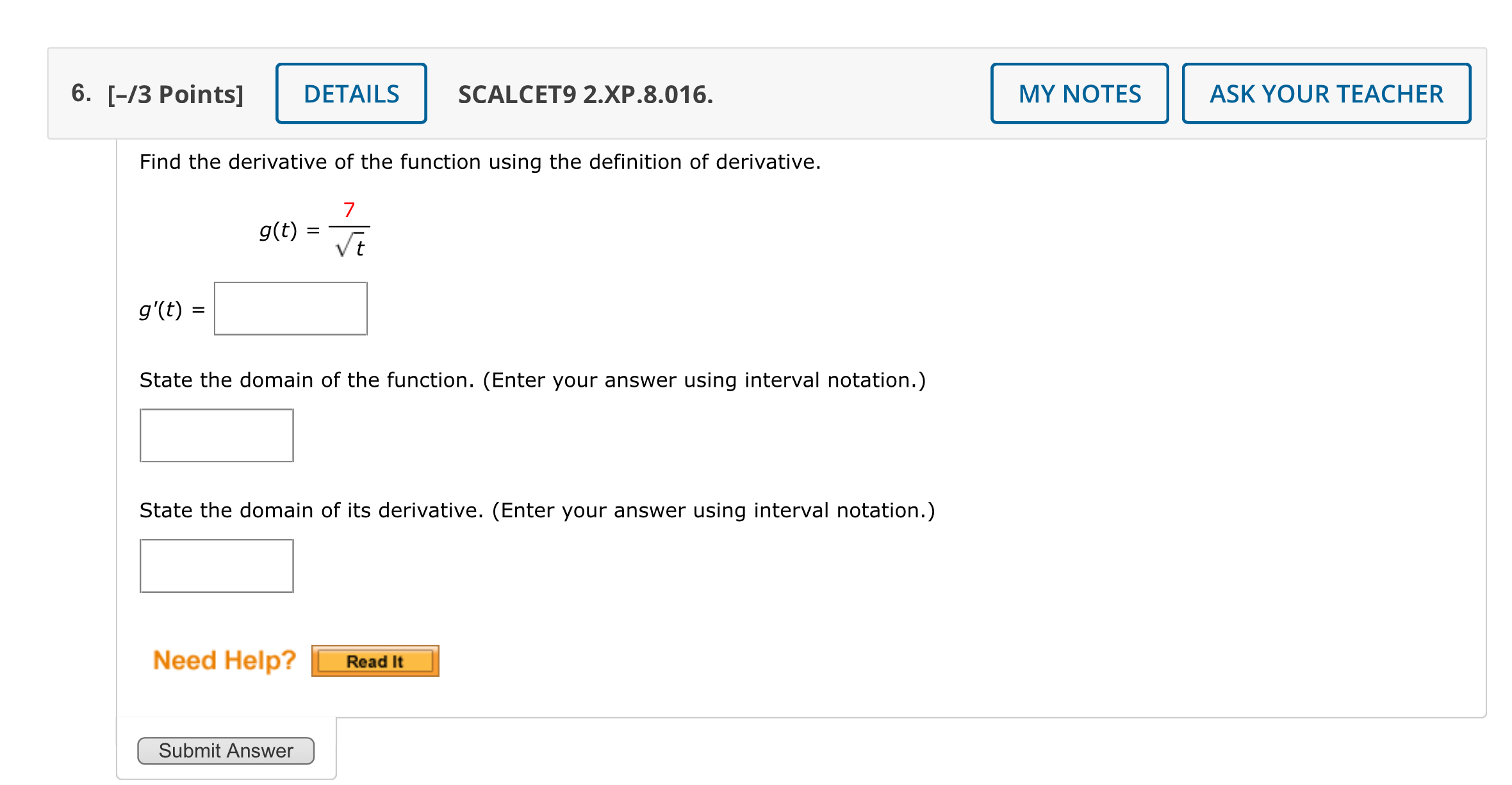 Solved [-/3 ﻿Points]SCALCET9 2.XP.8.016.Find the derivative | Chegg.com