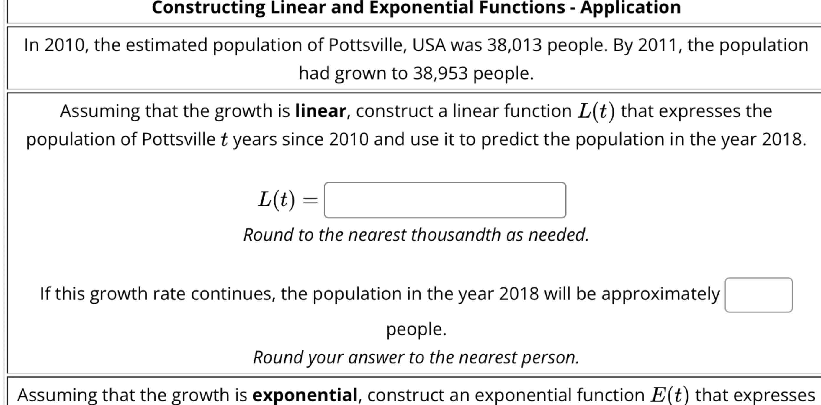 Constructing Linear and Exponential Functions - | Chegg.com