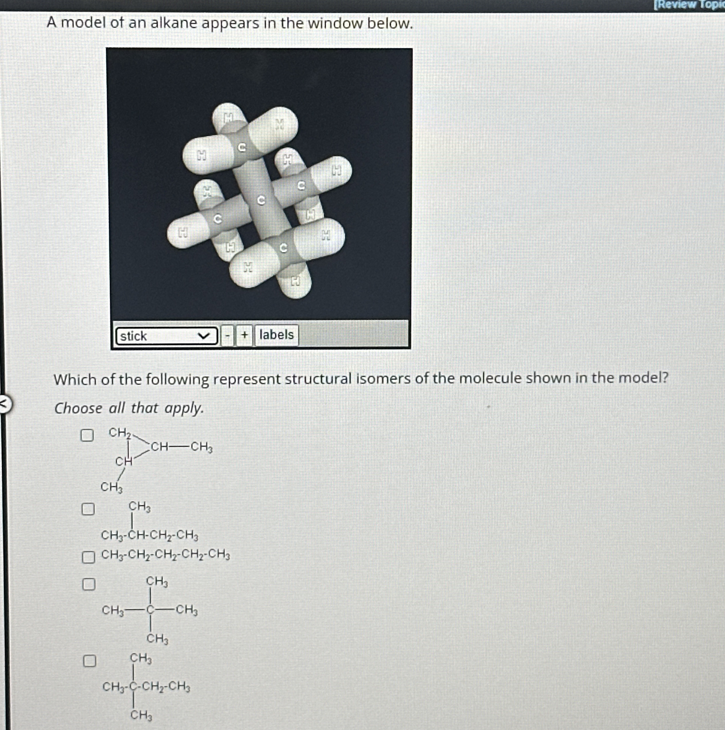 Solved A model of an alkane appears in the window | Chegg.com
