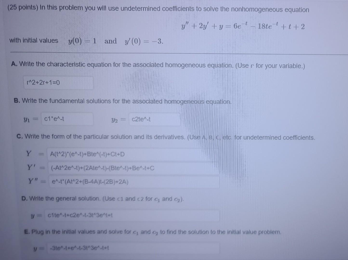 Solved (25 points) In this problem you will use undetermined | Chegg.com