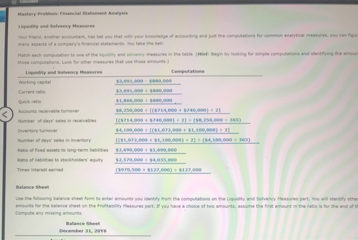 Solved Mastery Problem: Financial Statement Analysis | Chegg.com