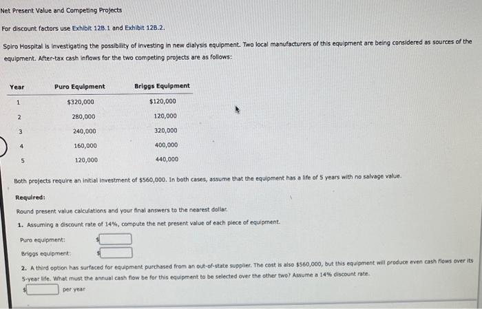 Solved Net Present Value and Competing ProjectsFor discount | Chegg.com
