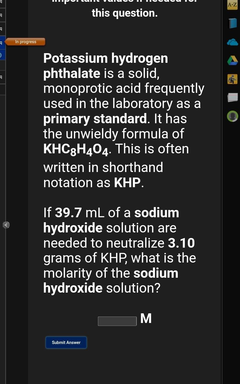 Solved Potassium hydrogen phthalate is a solid, monoprotic | Chegg.com