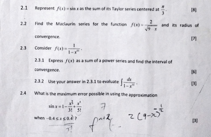 Solved 2.1 Represent f(x)=sinx as the sum of its Taylor | Chegg.com